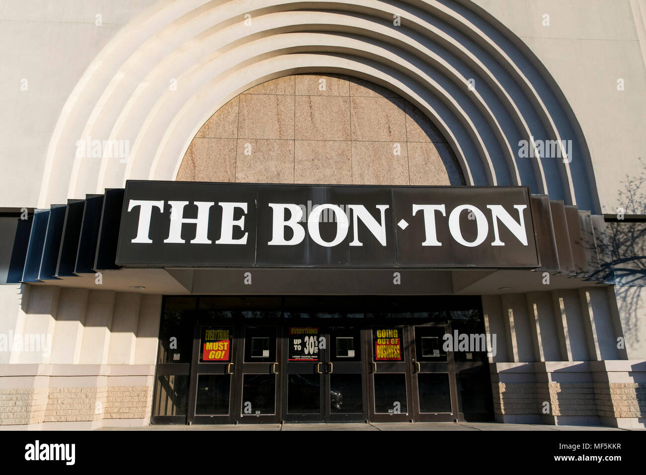 A logo sign outside of a Bon-Ton retail department store in York ...