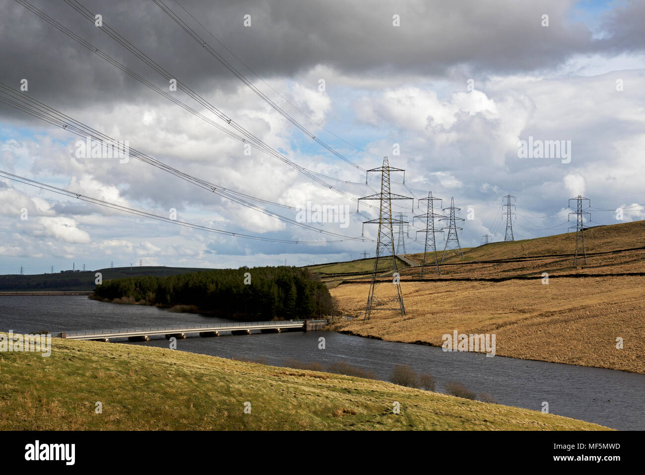 Baitings Reservoir and electricity pylons in the Ryburne Valley, West ...