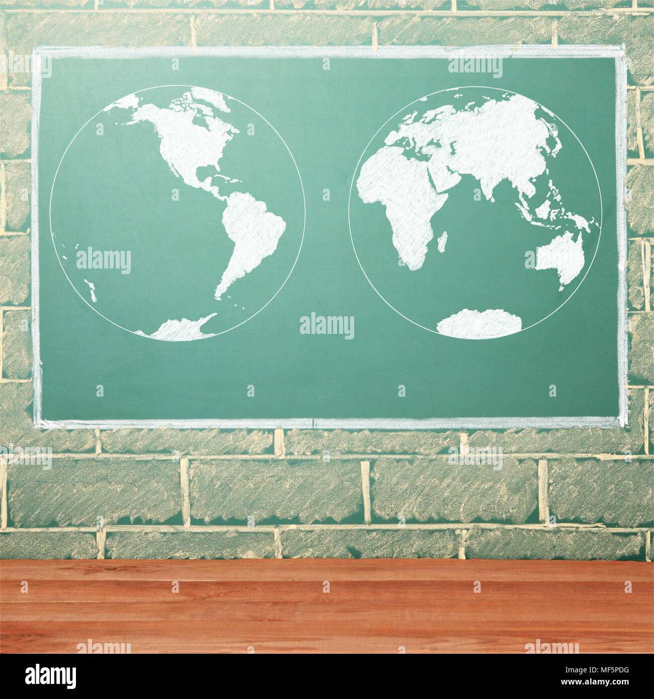 Chalk drawing of Earth map on blackboard Stock Photo - Alamy