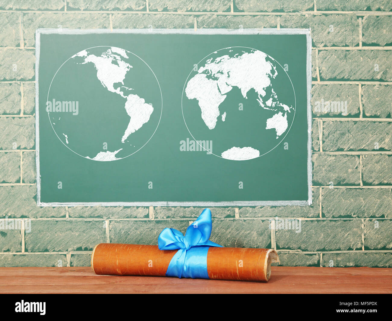 Chalk drawing of Earth map on blackboard Stock Photo - Alamy