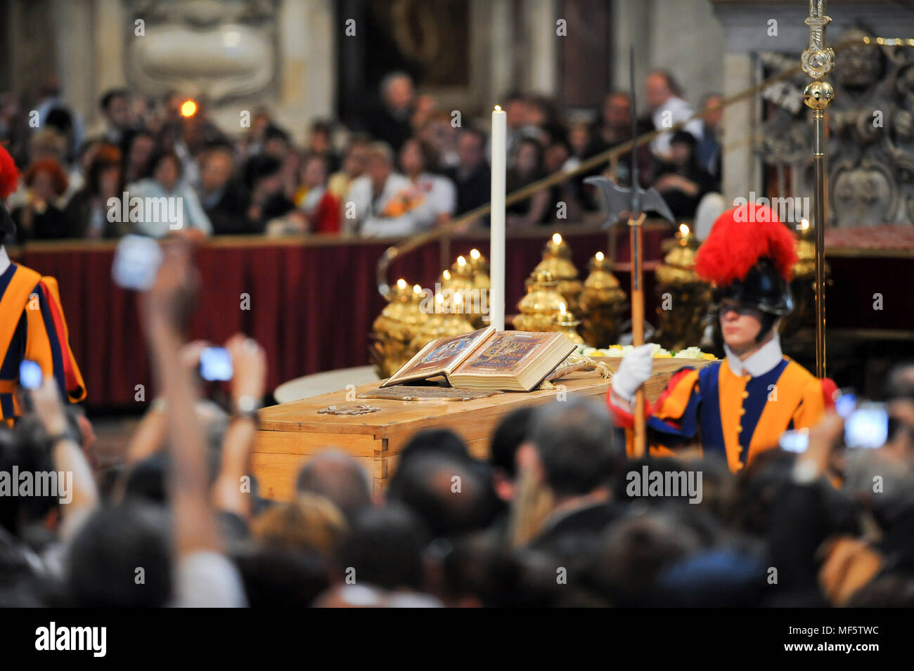 Casket with body of Blessed Pope John Paul II and Pontifical Swiss ...