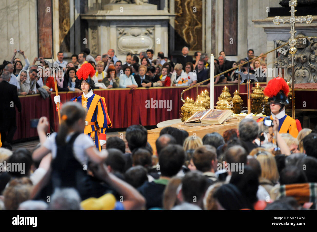 Casket with body of Blessed Pope John Paul II and Pontifical Swiss ...