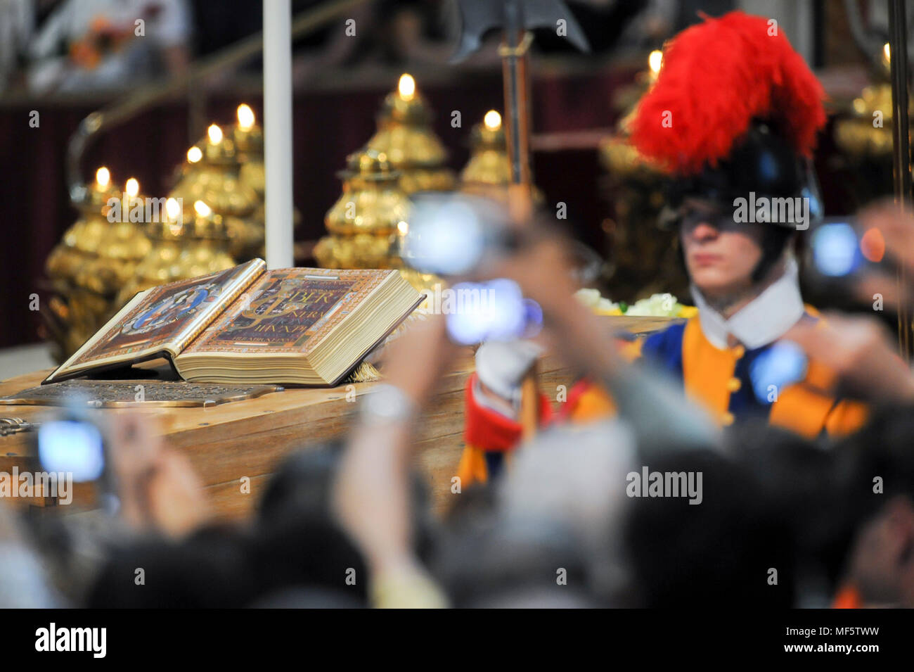 Casket with body of Blessed Pope John Paul II and Pontifical Swiss ...