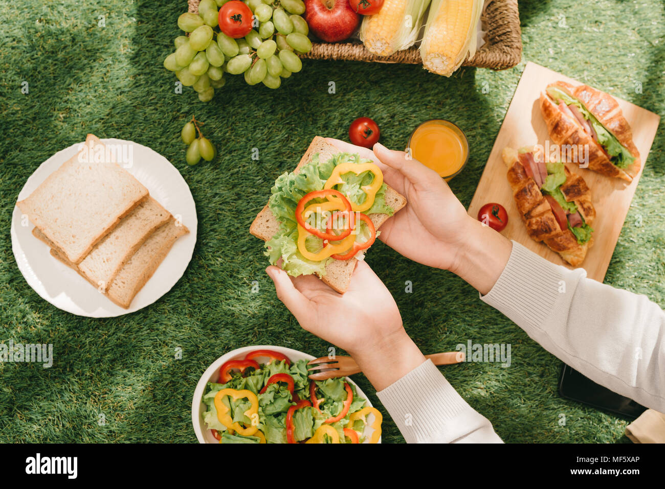 Healthy picnic for a summer vacation at the park on the grass Stock ...