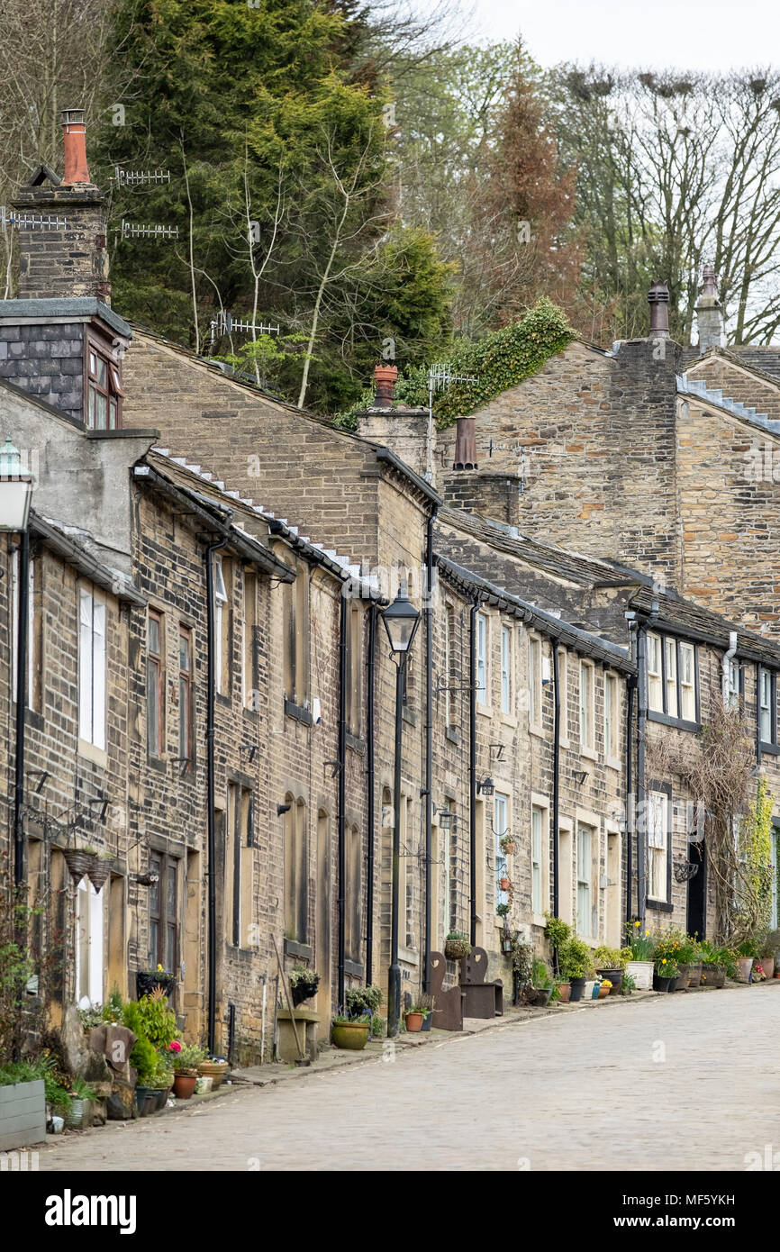 Main Street in the village of Haworth, near Keighley and Bradford, West ...