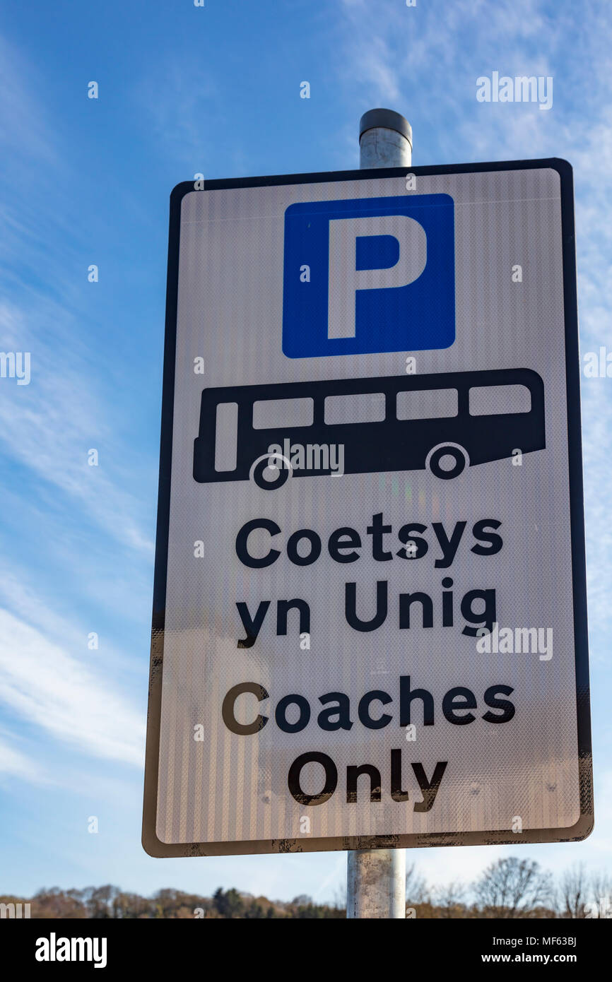 Bi-Lingual Coaches Only Parking Sign, Monmouth, Monmouthshire, Wales ...