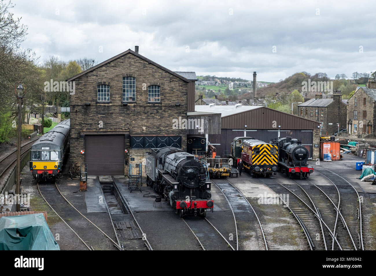 Steam and Diesel trains stabled at Haworth Train Station on the ...