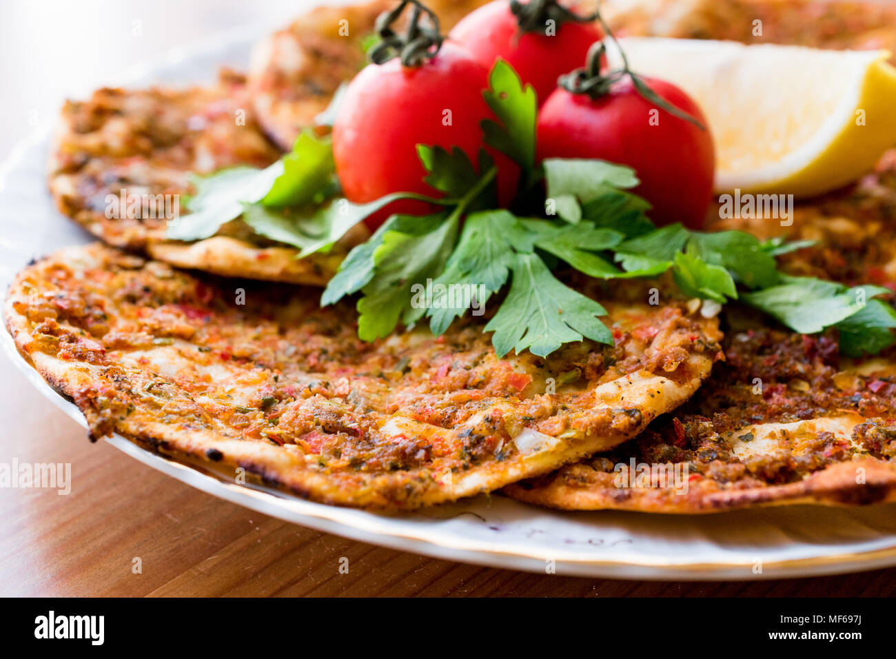 Turkish Food Findik Lahmacun / Mini Pizza. Traditional Food Stock Photo ...
