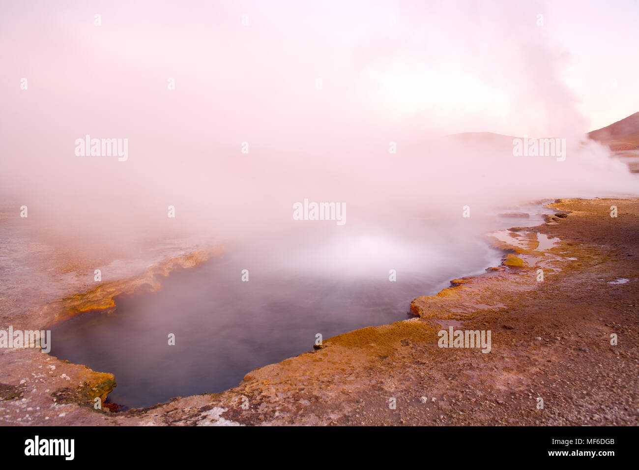 Natural hot spring pool at an altitude of 4300m, El Tatio Geysers ...