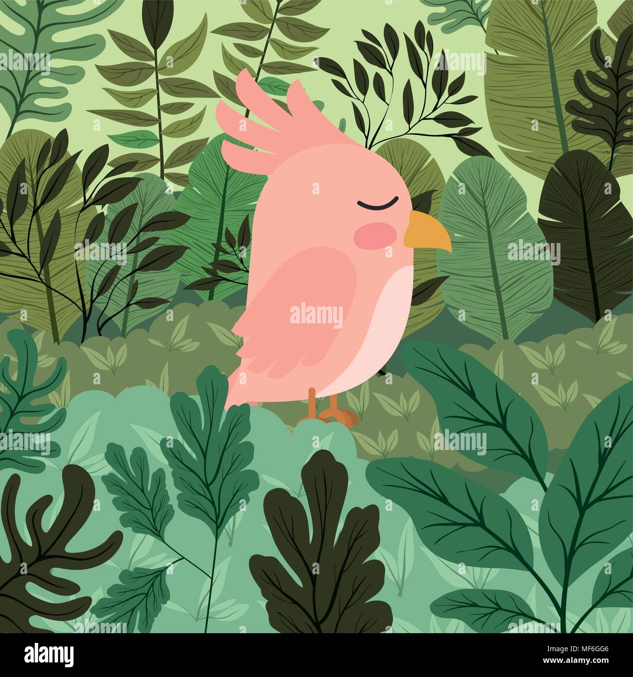 cute pink bird in forest scape scene vector illustration design Stock ...