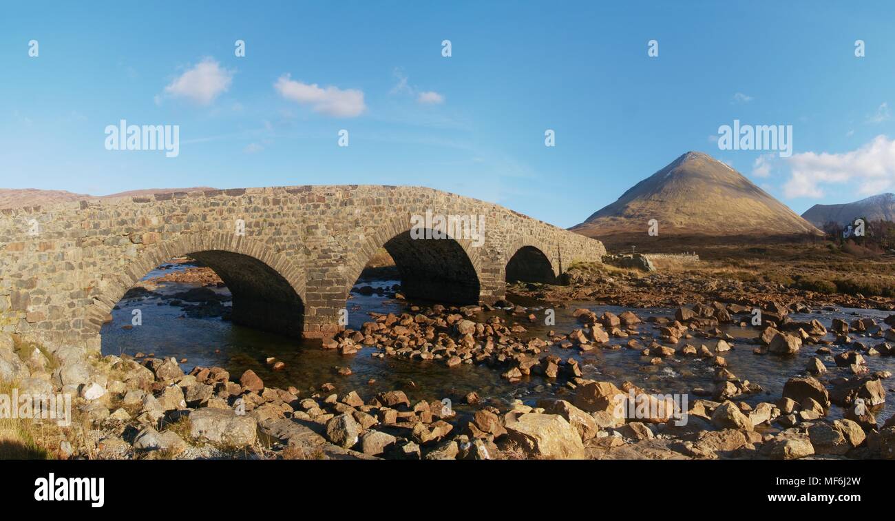 On the way to Scottish Highlands Springtime. Old vintage stony bridge ...