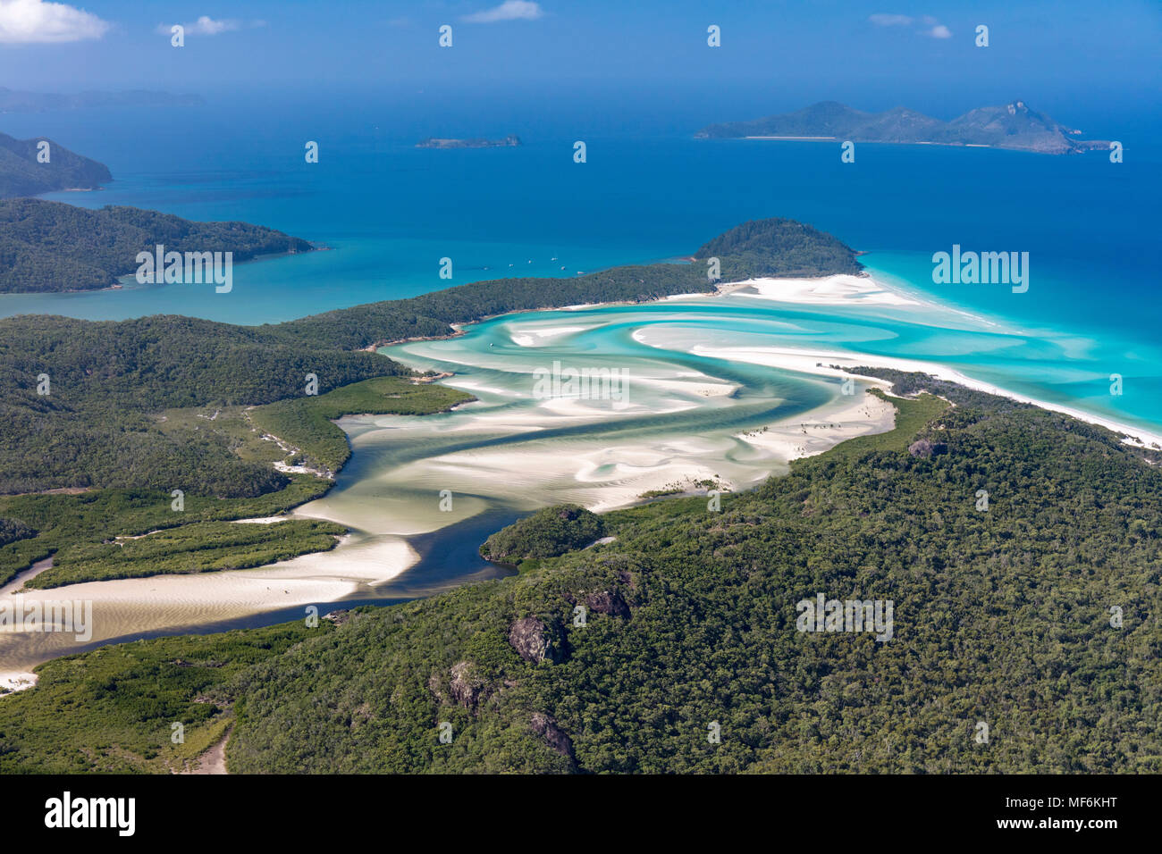 View to Hill Inlet and Whitehaven beach, river meanders, behind Border ...