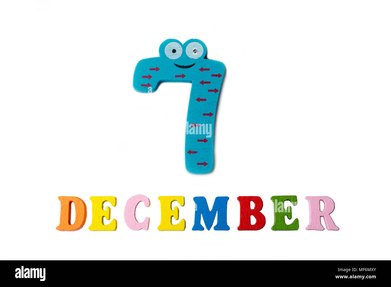 December 7 on white background, numbers and letters. Calendar Stock ...