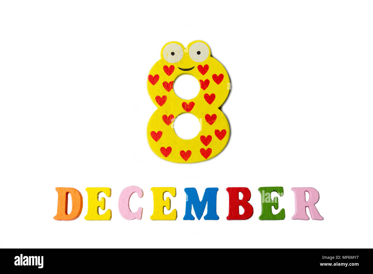December 8 on white background, numbers and letters. Calendar Stock ...