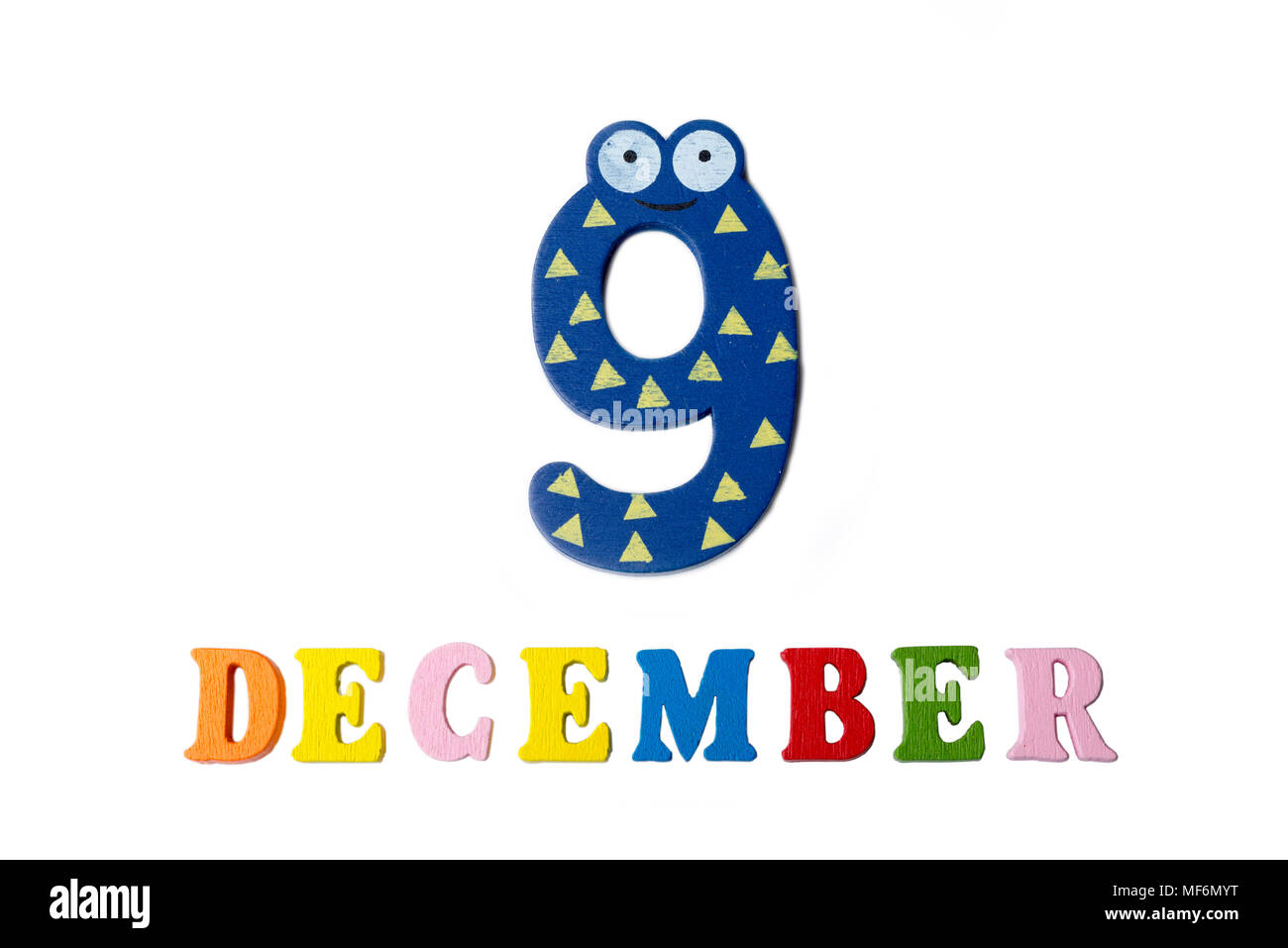 December 9 on white background, numbers and letters. Calendar Stock ...