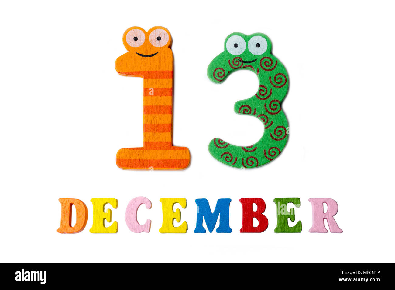 December 13 on white background, numbers and letters. Calendar Stock ...
