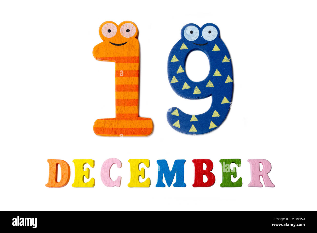 December 19 on white background, numbers and letters. Calendar Stock ...