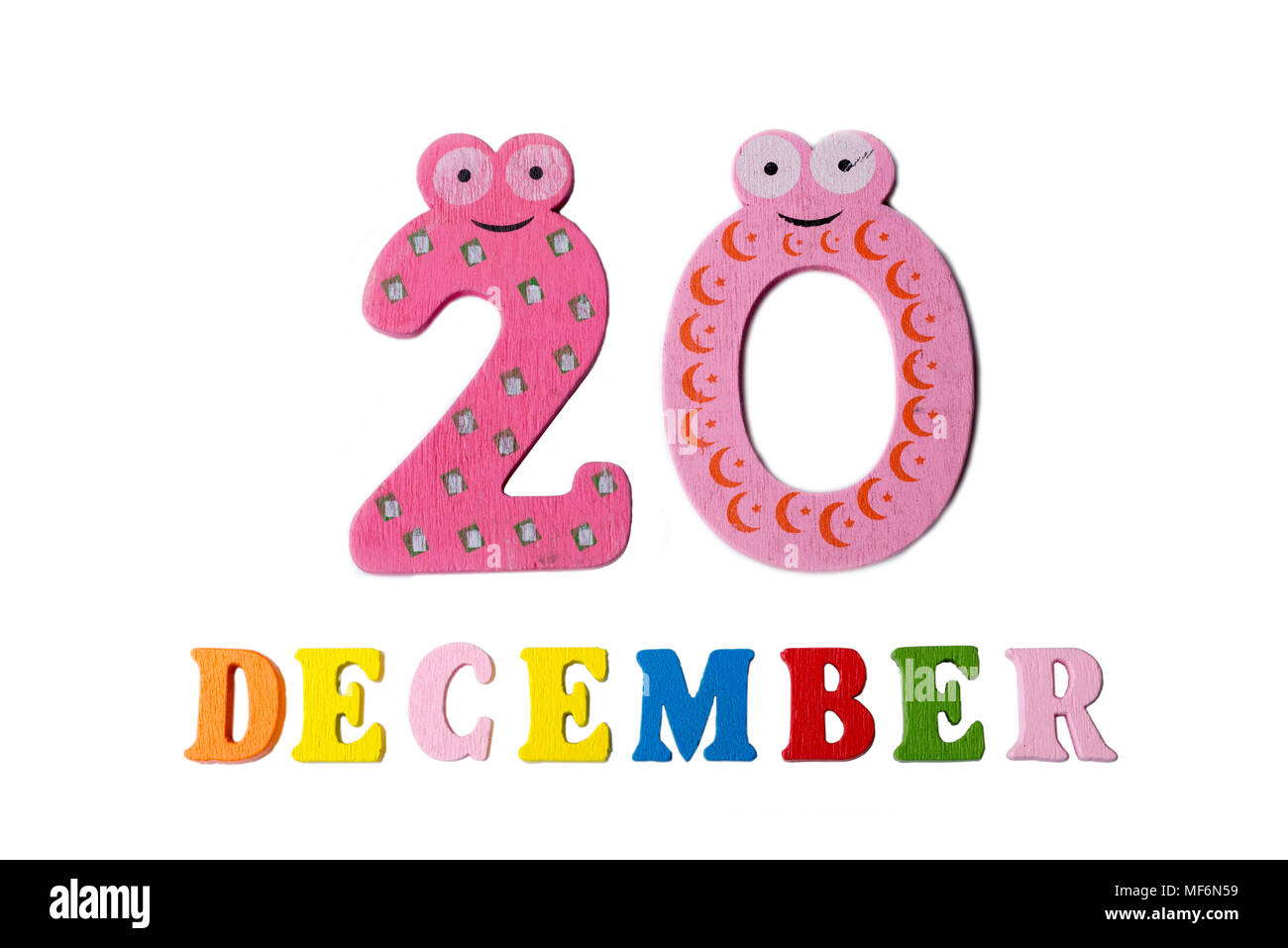 December 20 on white background, numbers and letters. Calendar Stock ...