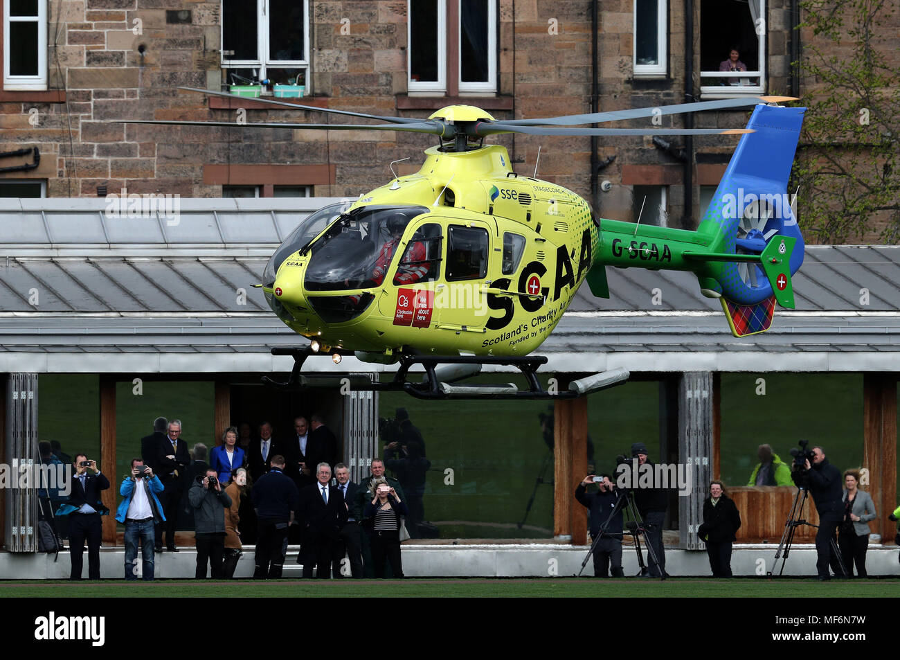 Scotland's Charity Air Ambulance (SCAA) flying into Holyrood Park in ...
