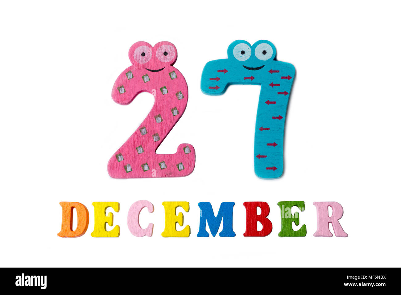 December 27 on white background, numbers and letters. Calendar Stock ...