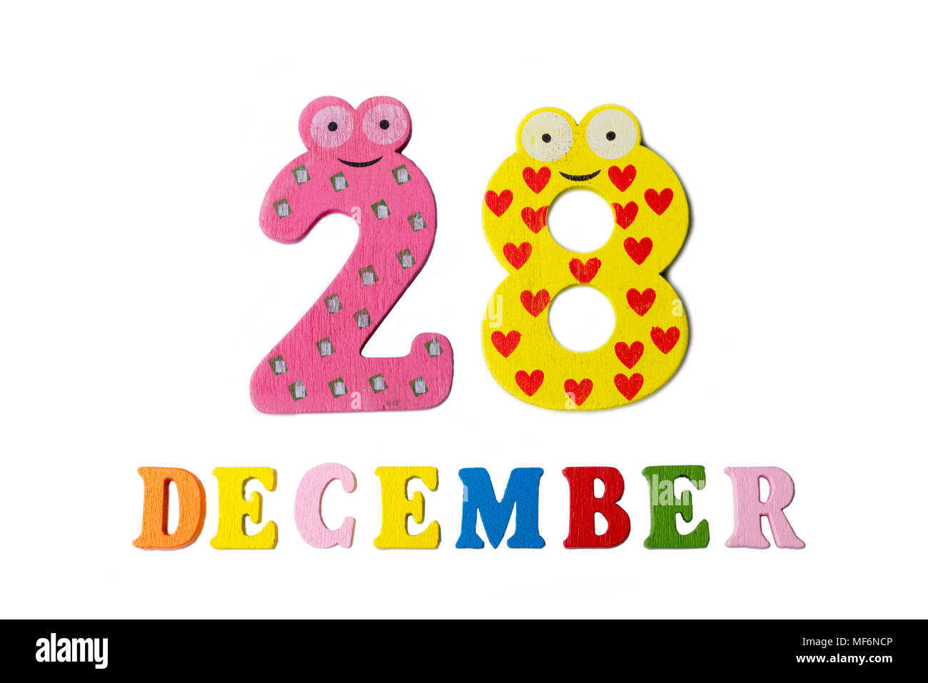 December 28 on white background, numbers and letters. Calendar Stock ...