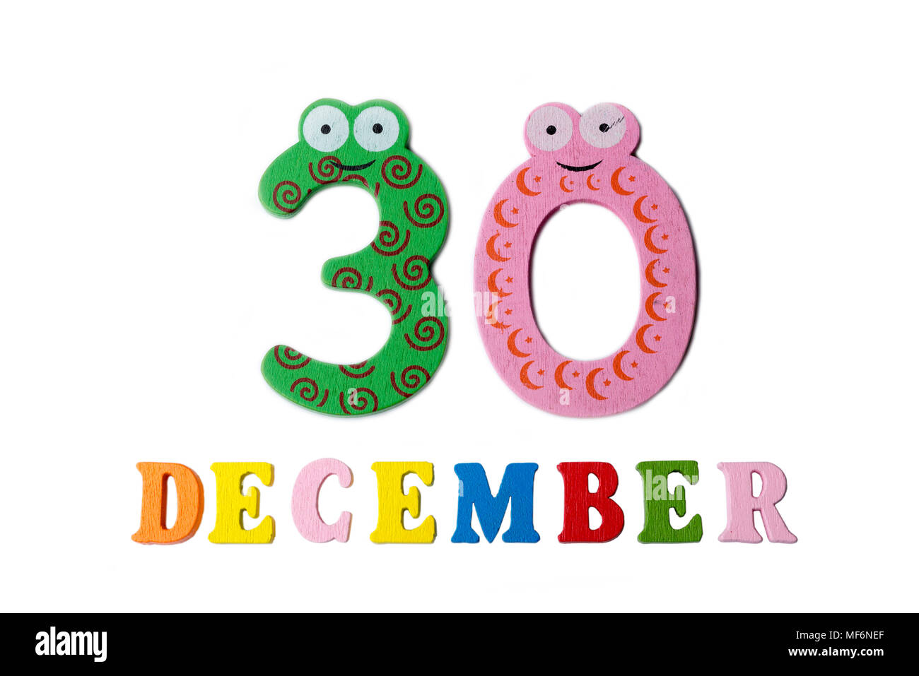 December 30 on white background, numbers and letters. Calendar Stock ...