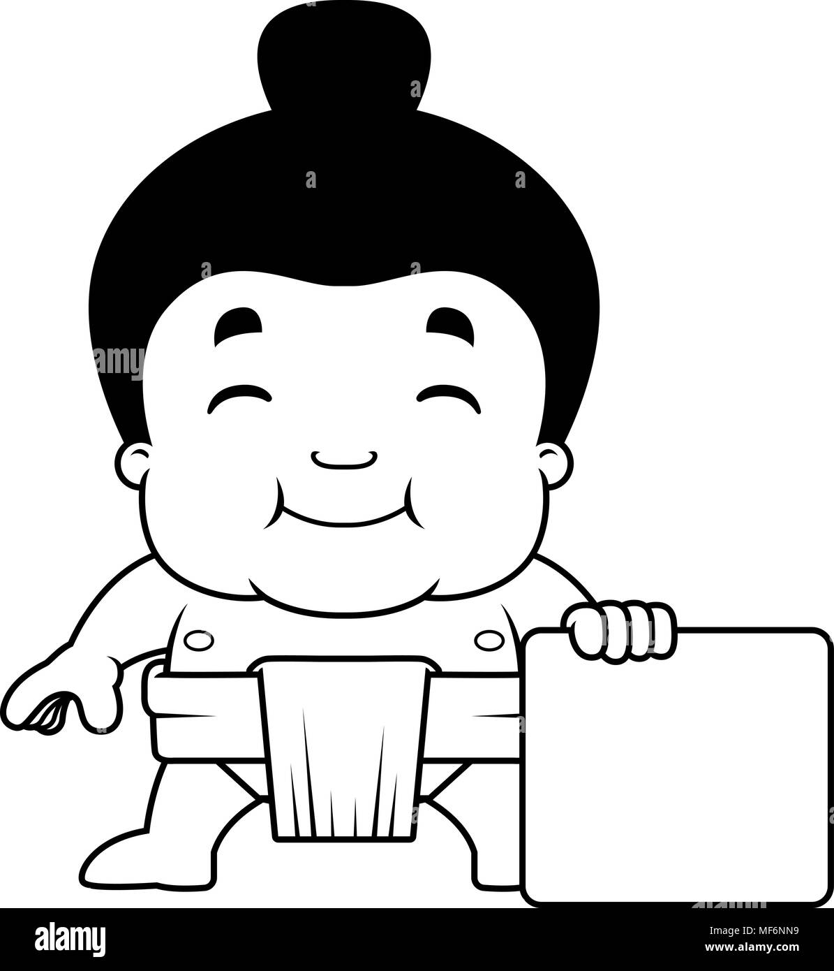 A cartoon illustration of a little sumo boy holding a sign Stock Vector ...