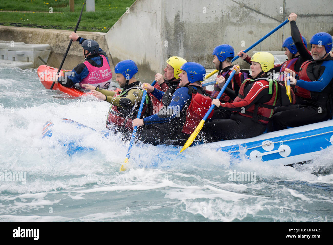 LONDON, UK - APRIL 21st 2018: People enjoy rafting the white water ...