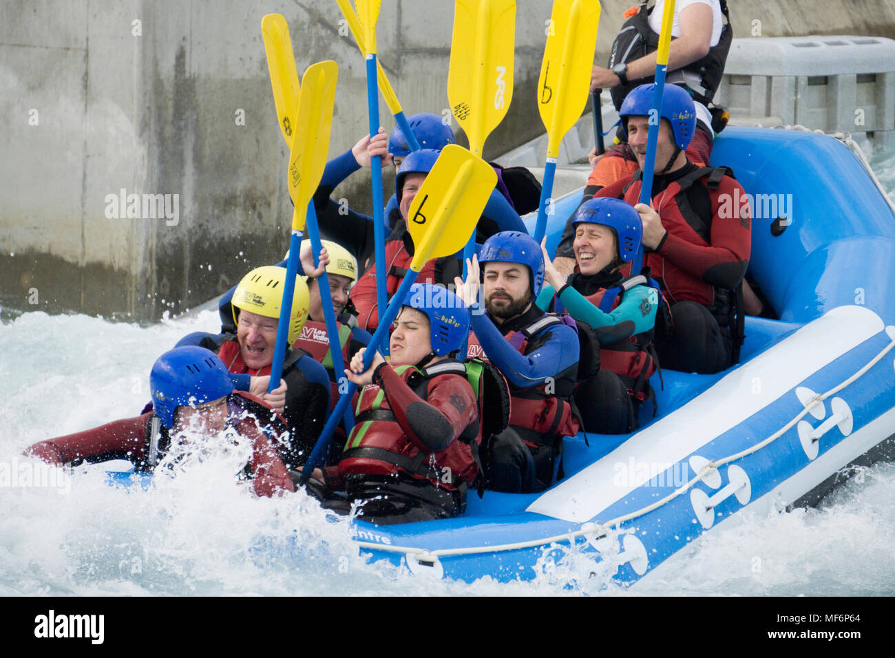 LONDON, UK - APRIL 21st 2018: People enjoy rafting the white water ...
