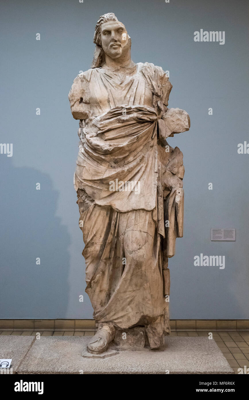 London. England. British Museum, Statue of a man from the Mausoleum at ...