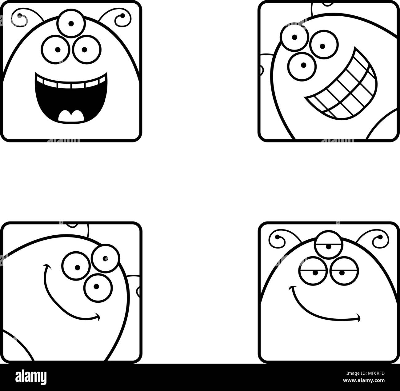 A cartoon icon set of an alien with happy expressions Stock Vector ...