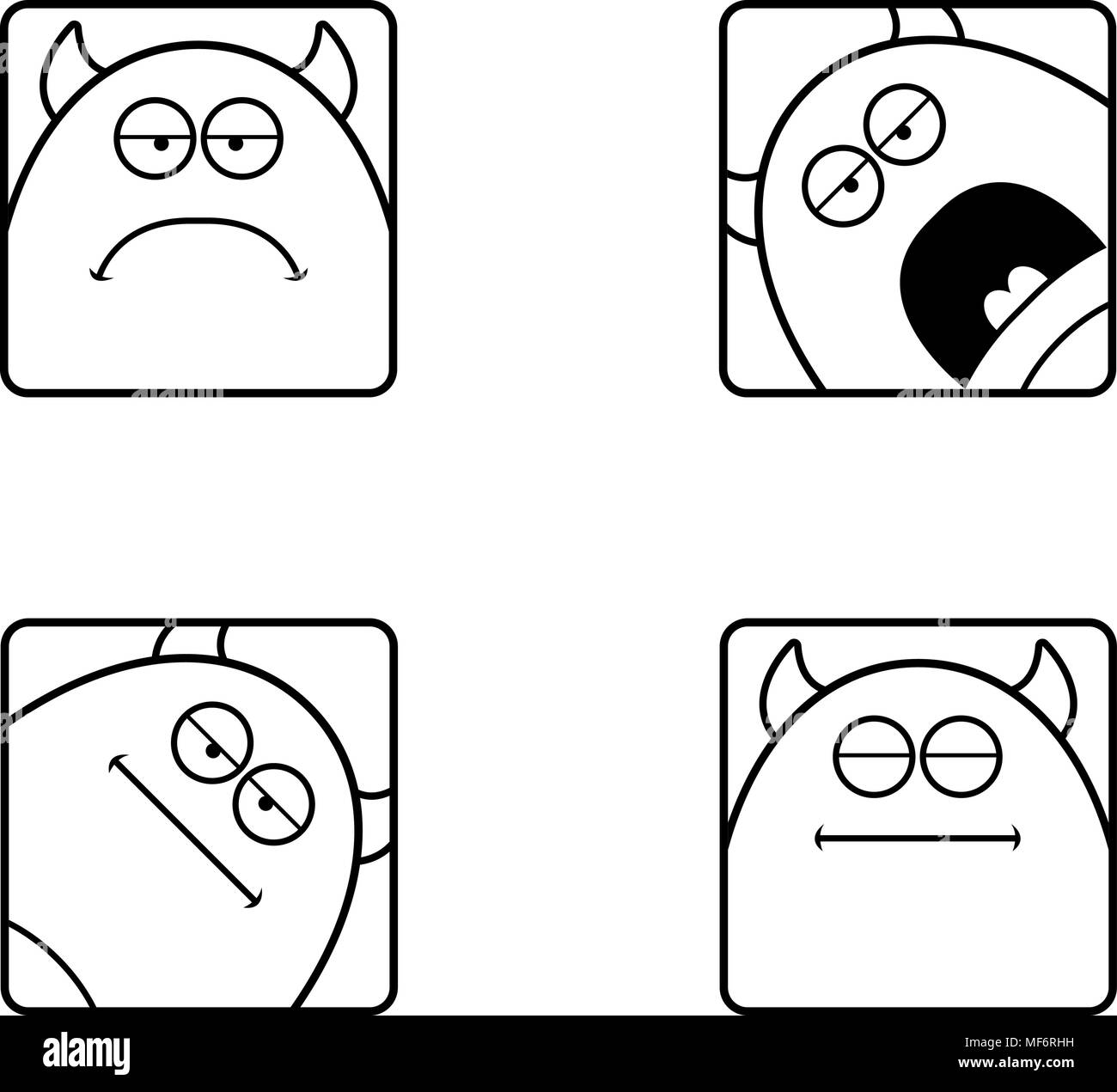 A cartoon icon set of a devil with sad and calm expressions Stock ...