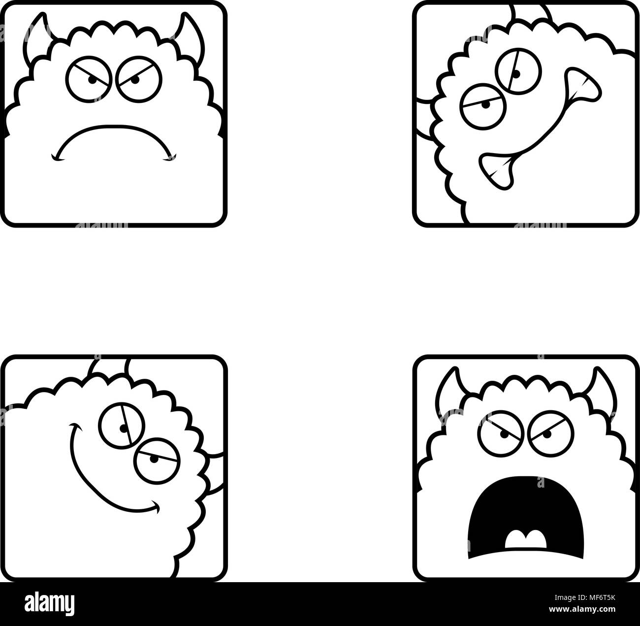 A cartoon icon set of a monster with angry expressions Stock Vector ...