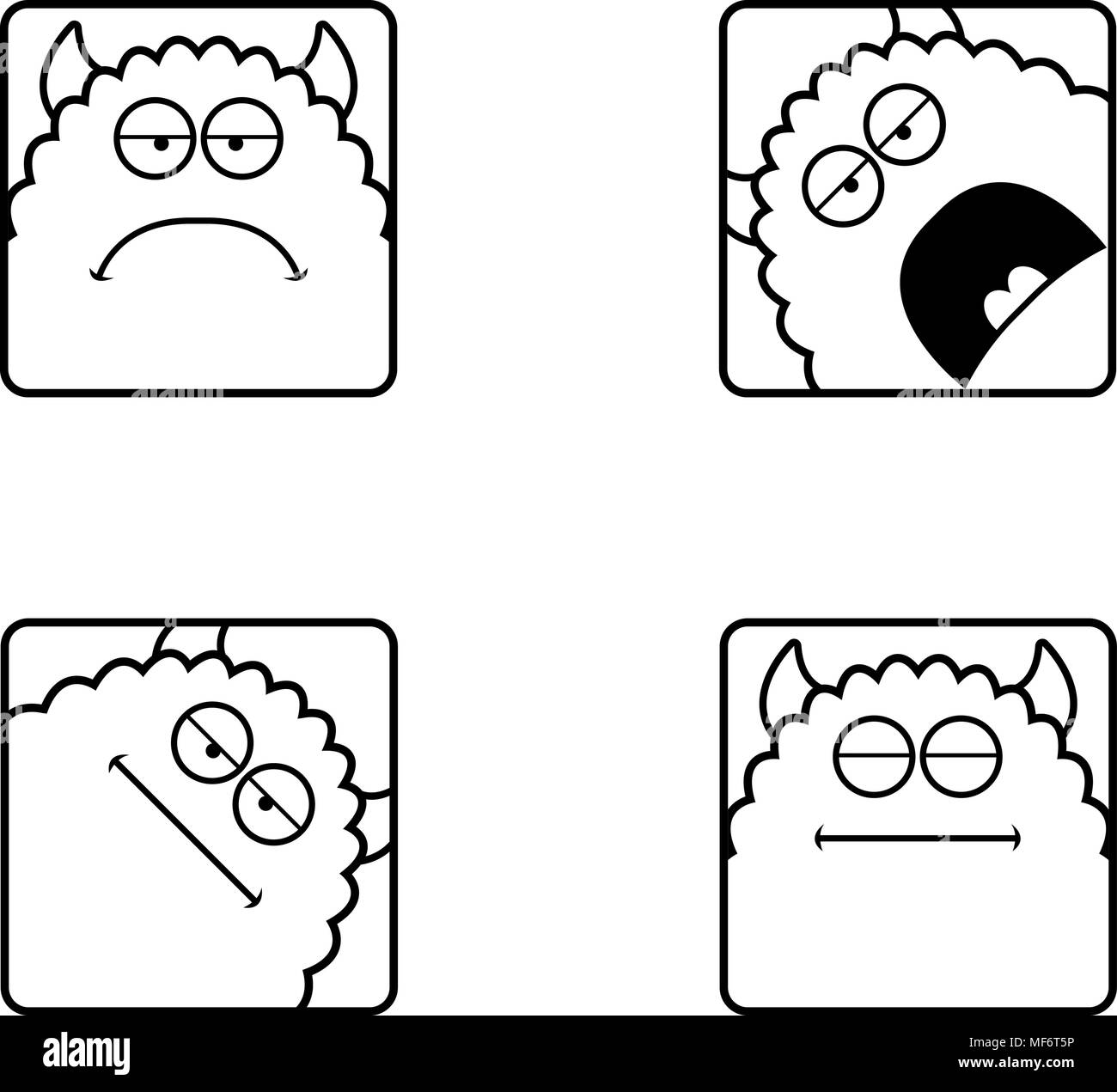 A cartoon icon set of a monster with sad and calm expressions Stock ...