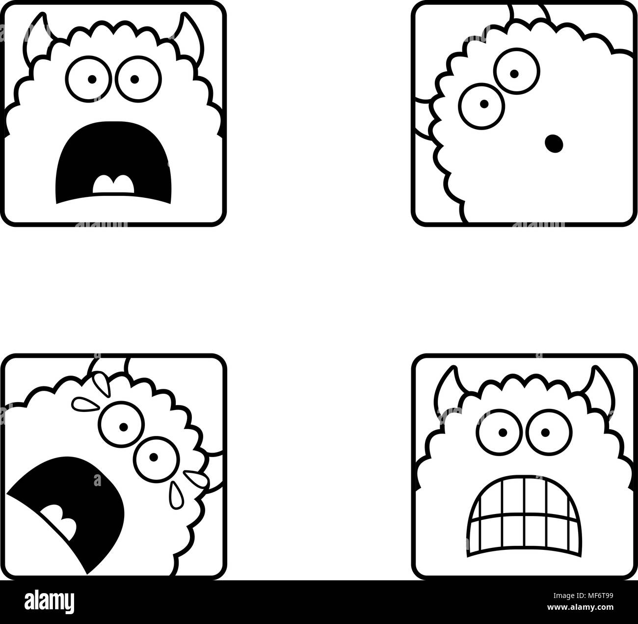 A cartoon icon set of a monster with scared expressions Stock Vector ...