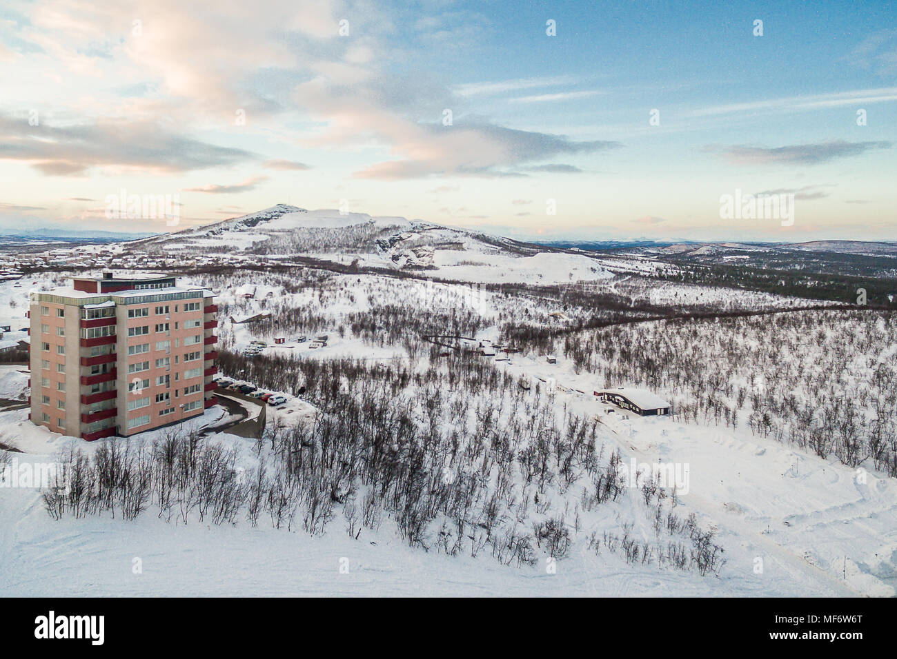 Aerial view of an apartment building in Kiruna, Lapland, Sweden in ...