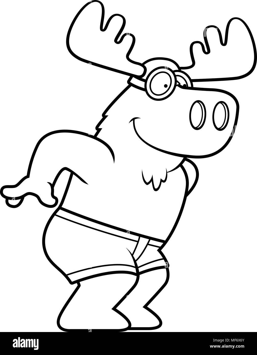 A cartoon illustration of a moose preparing to dive and swim Stock ...