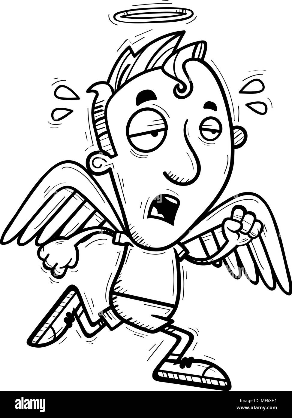 A cartoon illustration of an angel running and looking exhausted Stock ...