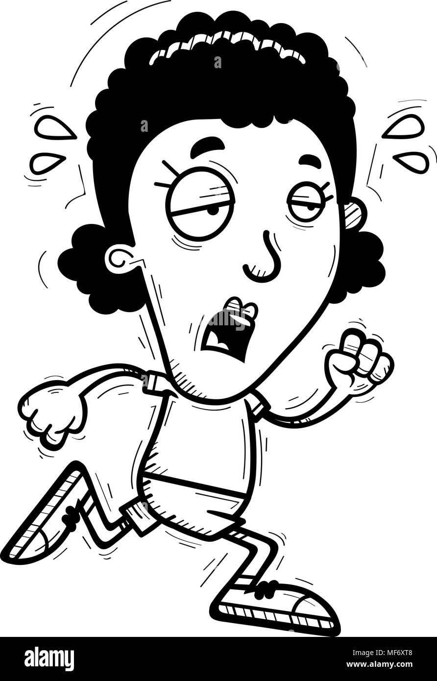 A cartoon illustration of a black woman running and looking exhausted ...