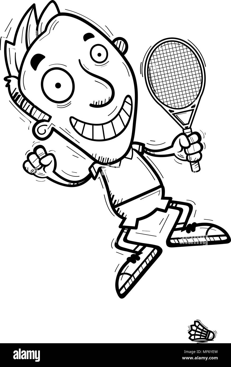 A cartoon illustration of a man badminton player jumping Stock Vector ...