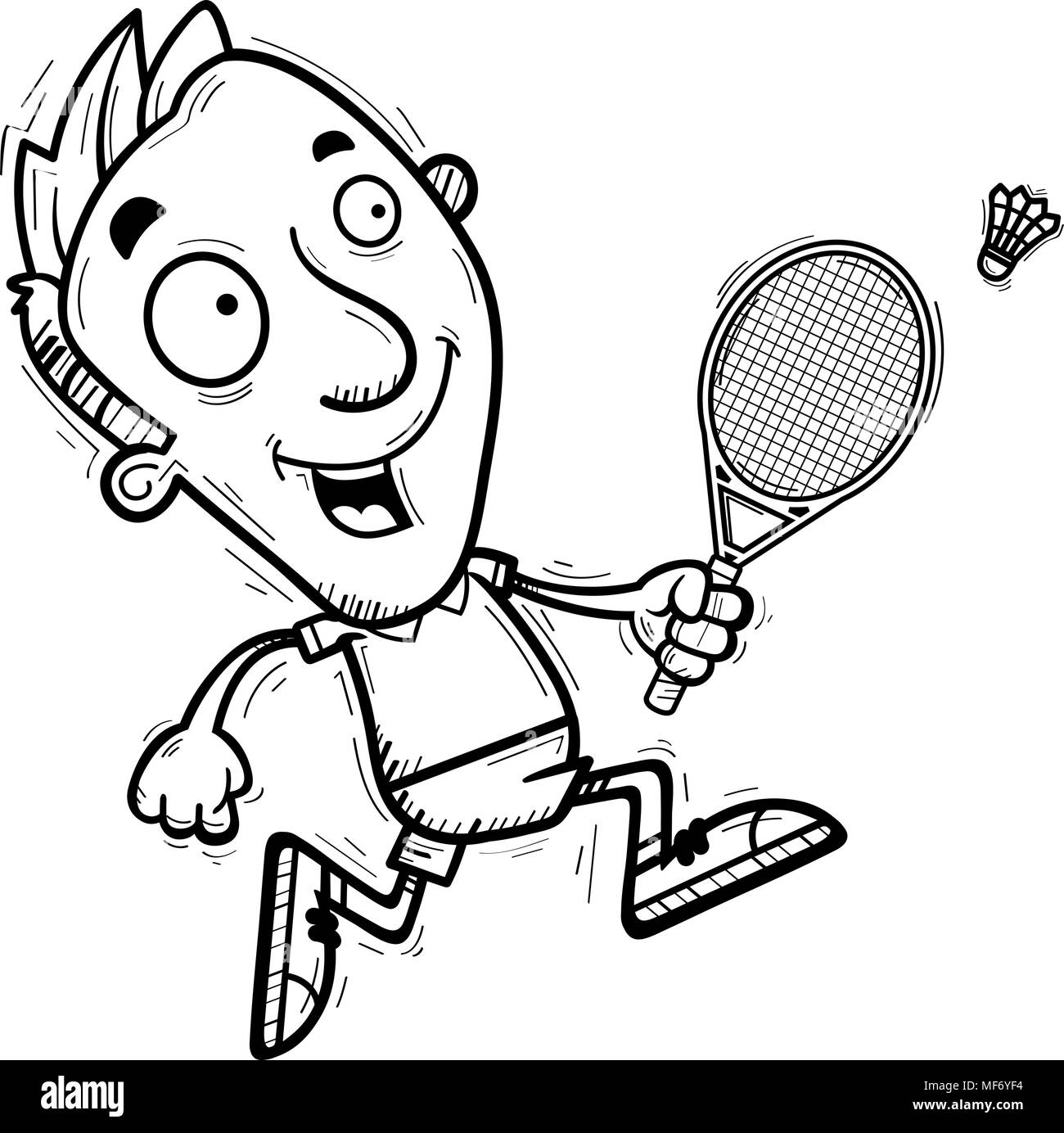 A cartoon illustration of a man badminton player running Stock Vector ...