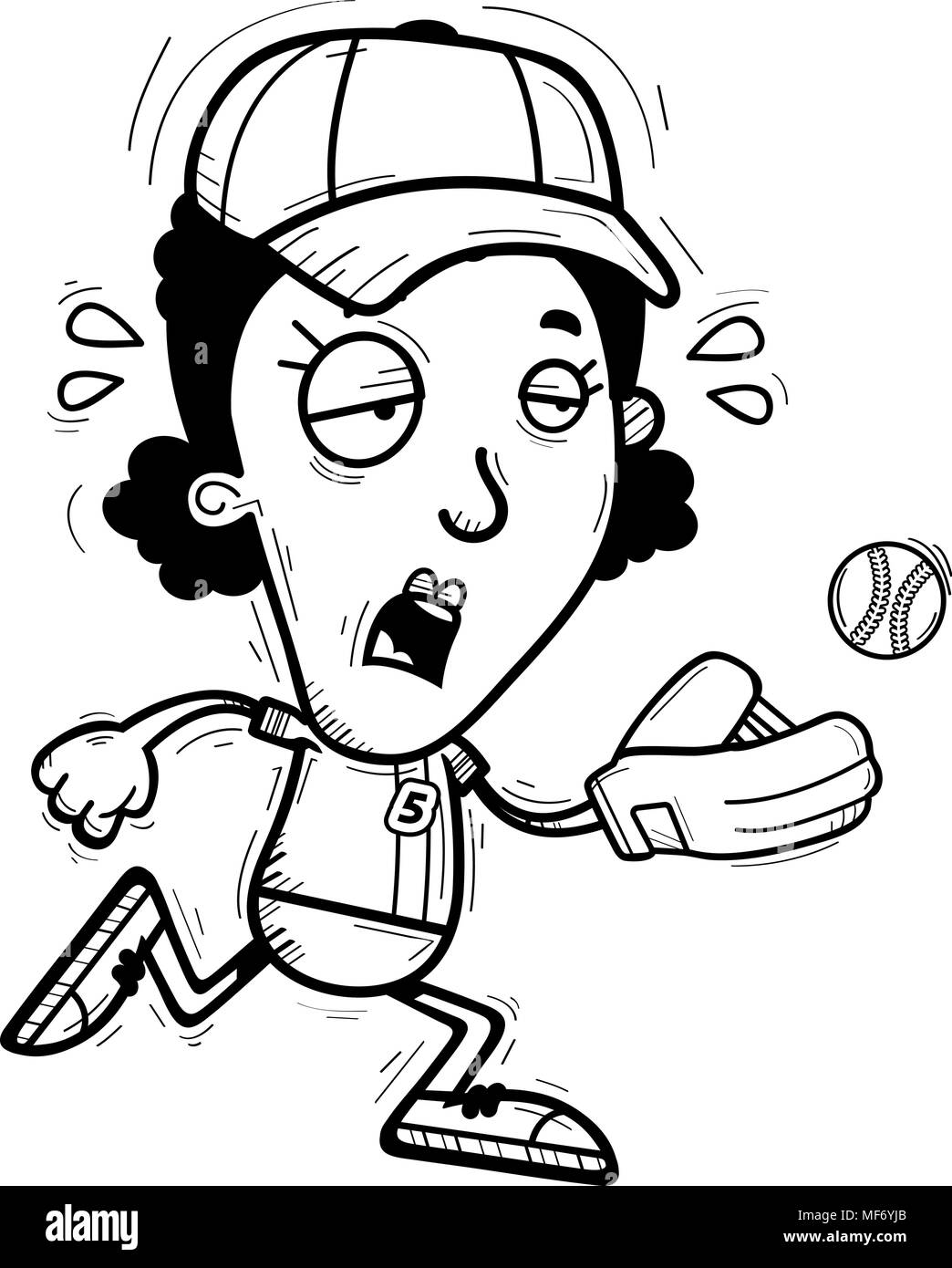 A cartoon illustration of a black woman baseball player running and ...