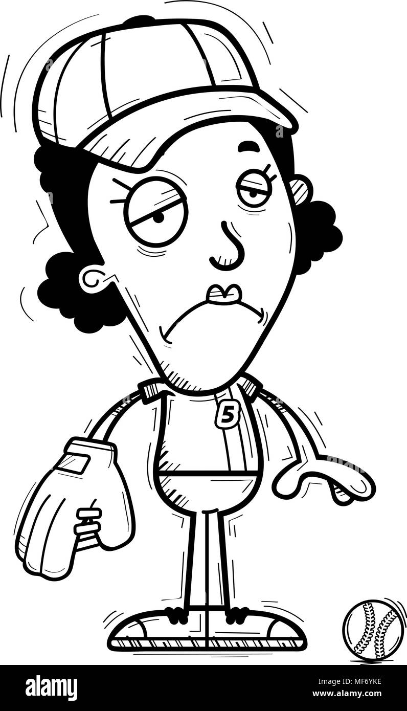 A cartoon illustration of a black woman baseball player looking sad ...
