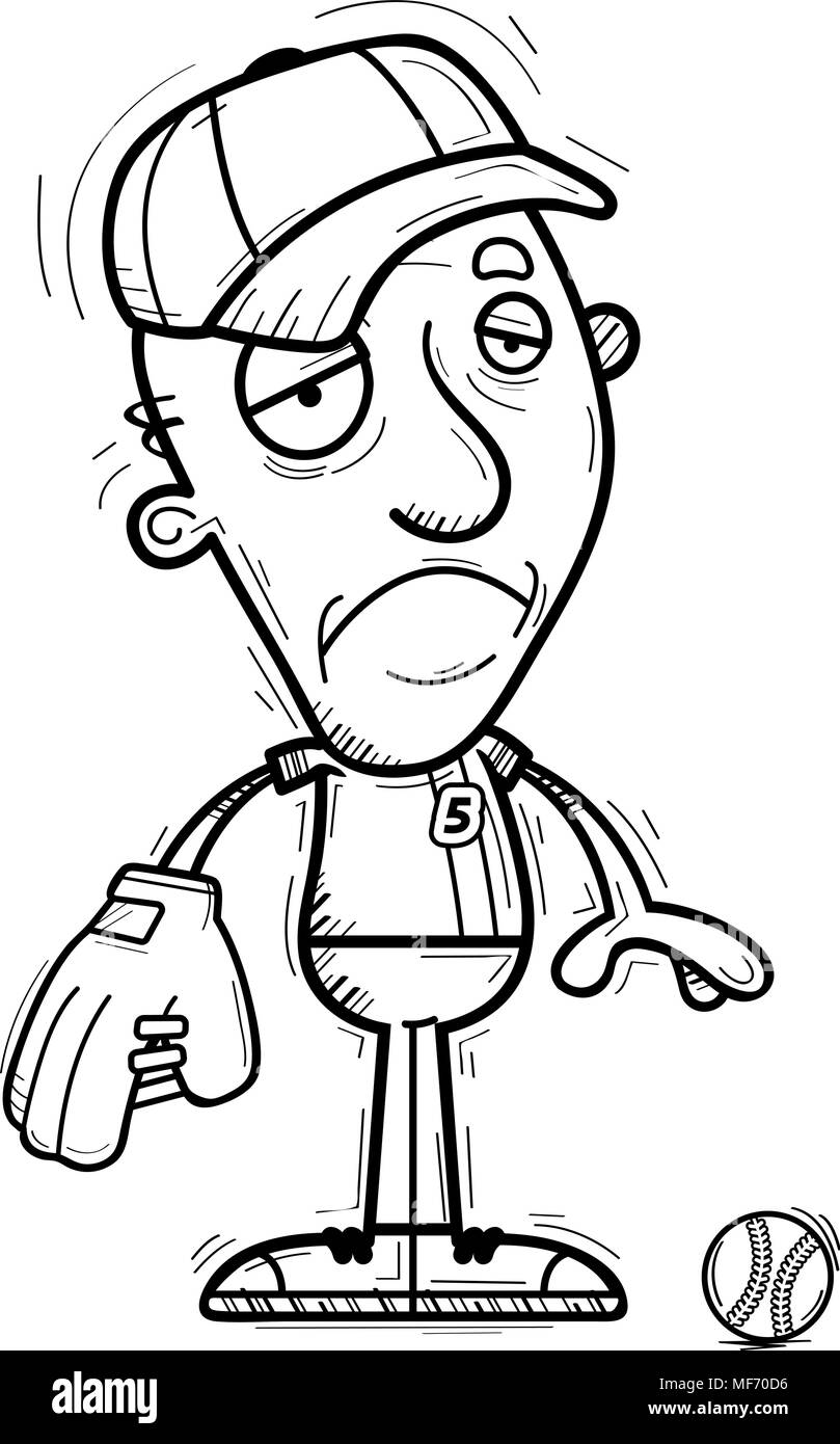 A cartoon illustration of a senior citizen man baseball player looking ...