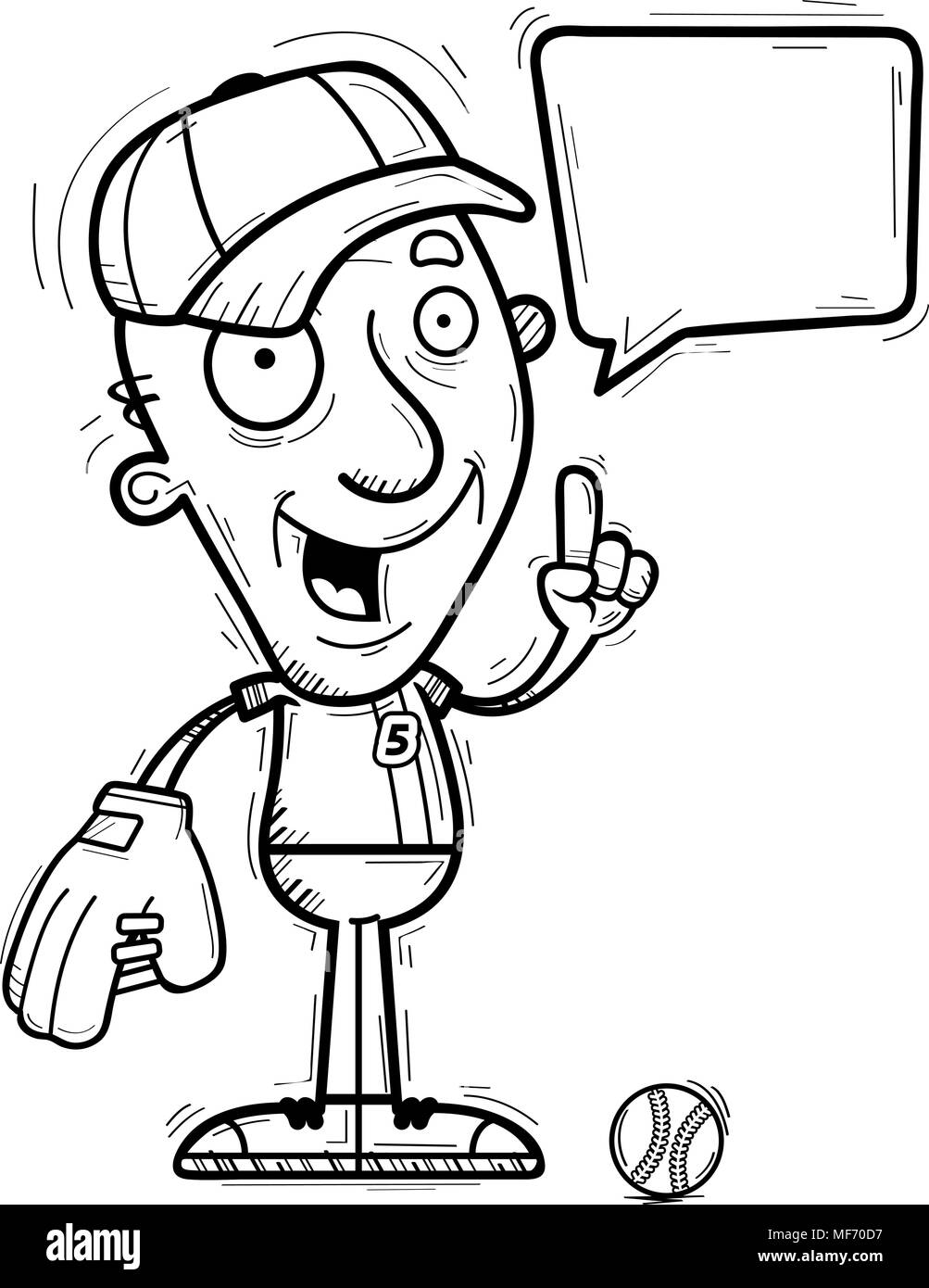 A cartoon illustration of a senior citizen man baseball player talking ...