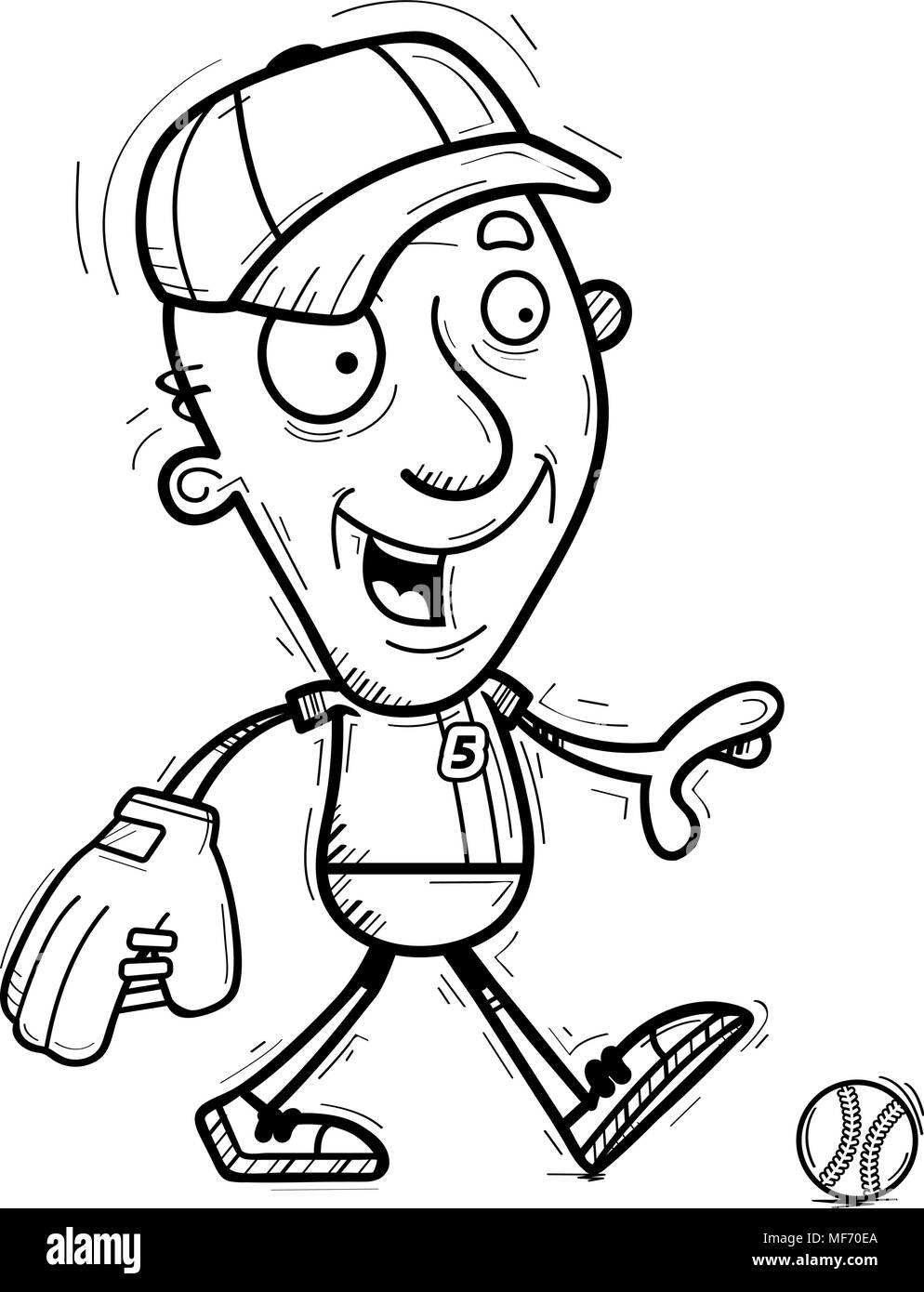 A cartoon illustration of a senior citizen man baseball player walking ...