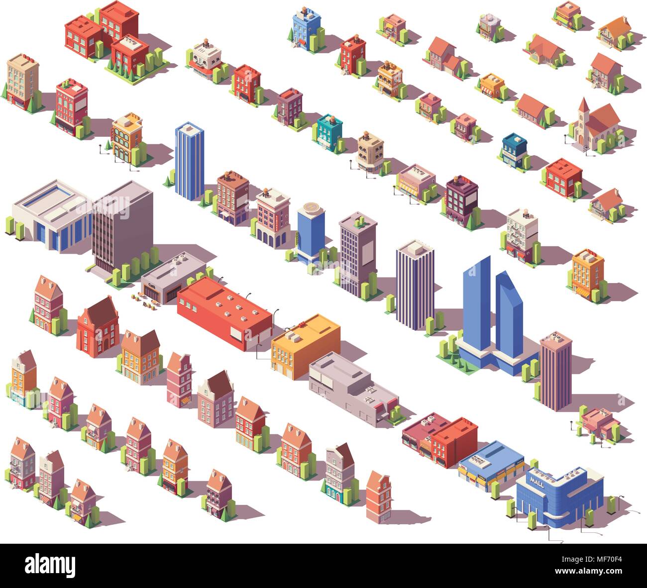 Vector low poly isometric buildings set Stock Vector Image & Art - Alamy