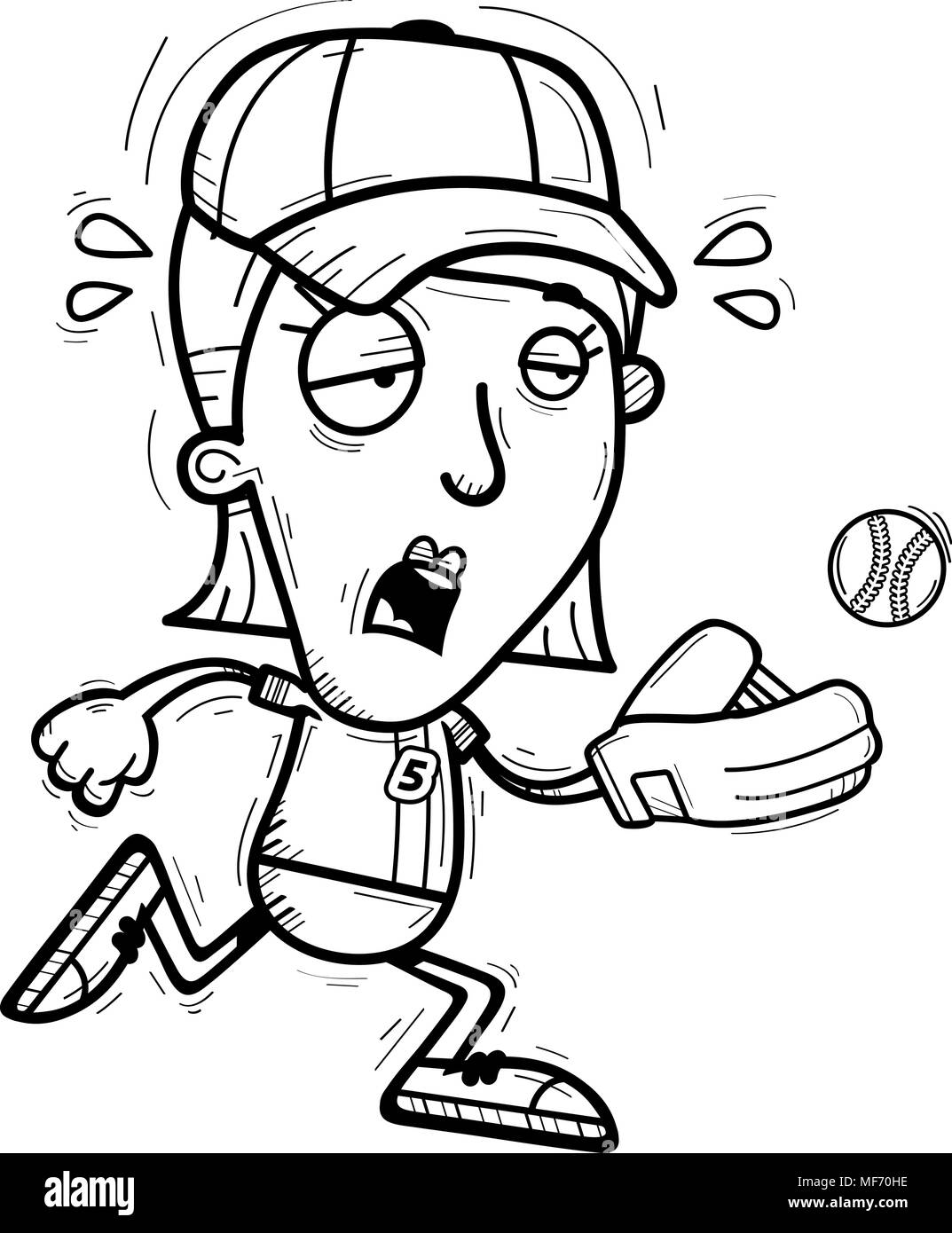 A cartoon illustration of a woman baseball player running and looking ...