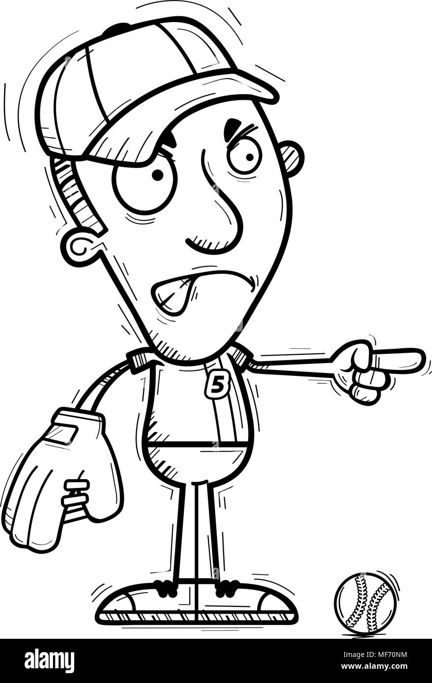 A cartoon illustration of a man baseball player looking angry and ...