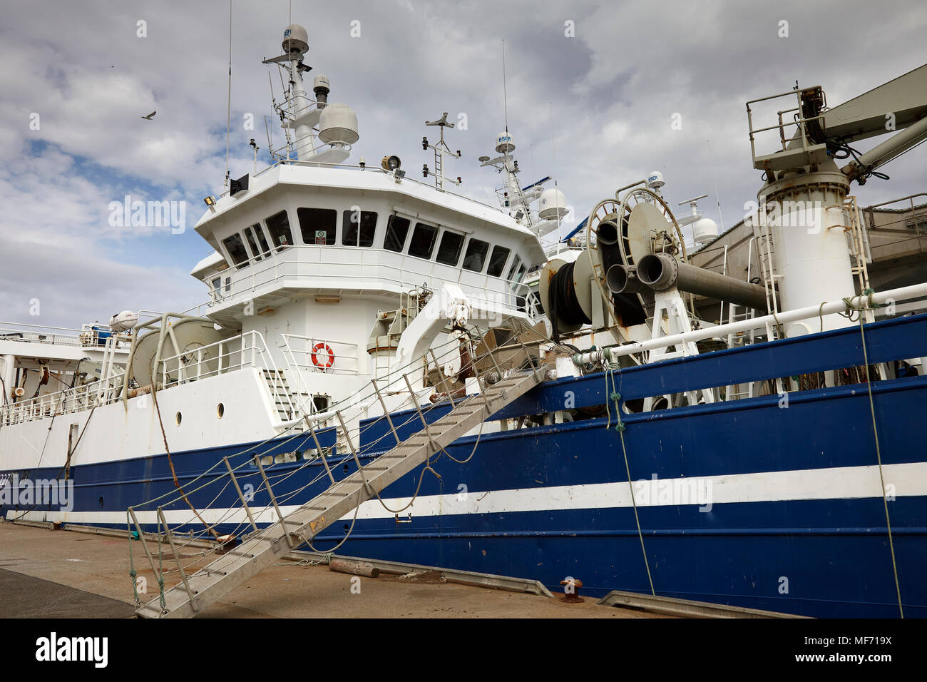 Detail of bridge and passenger gang way on pelagic fishing trawler ...